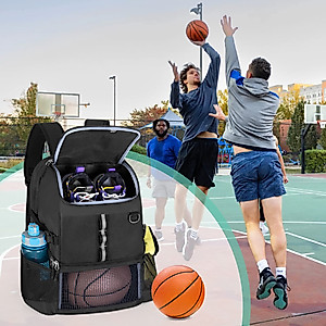 GOBUROS Basketball Bag, Soccer Equipment Bag with Ball & Shoe Compartment for Soccer Ball, Volleyball, Gym, Outdoor and Travel, Black