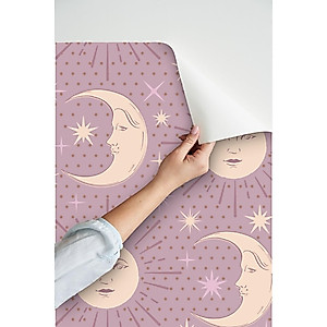 Peel & Stick Wallpaper Swatch - Purple Suns Boho Stars Mauve Celestial Moon Sky Custom Removable Wallpaper by Spoonflower