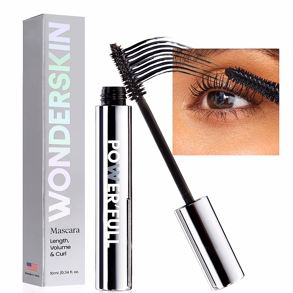 Wonderskin Mascara - Black Mascara for Volume, Length, and Curl - Lengthening, Volumizing & Smudge Proof Lash Makeup