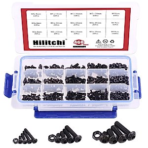 Hilitchi 460-Pcs M3 M4 M5 Button Head Hex Socket Head Cap Bolts Screws Nuts Assortment Kit - 10.9 Grade Alloy Steel