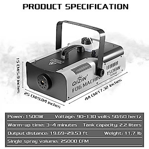 Fog Machine 1500 Watt with 2 Sets of Controllers, Professional Stage Smoke Machine for DJ Halloween Parties Wedding Christmas
