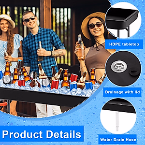 Suzile 4 Feet Folding Ice Table with Drain, Portable Furniture Ice Table Folding Ice Cooler Table for Outdoor Cooling Food Beverage, Picnic, BBQ Party and Camping Wedding (Black)