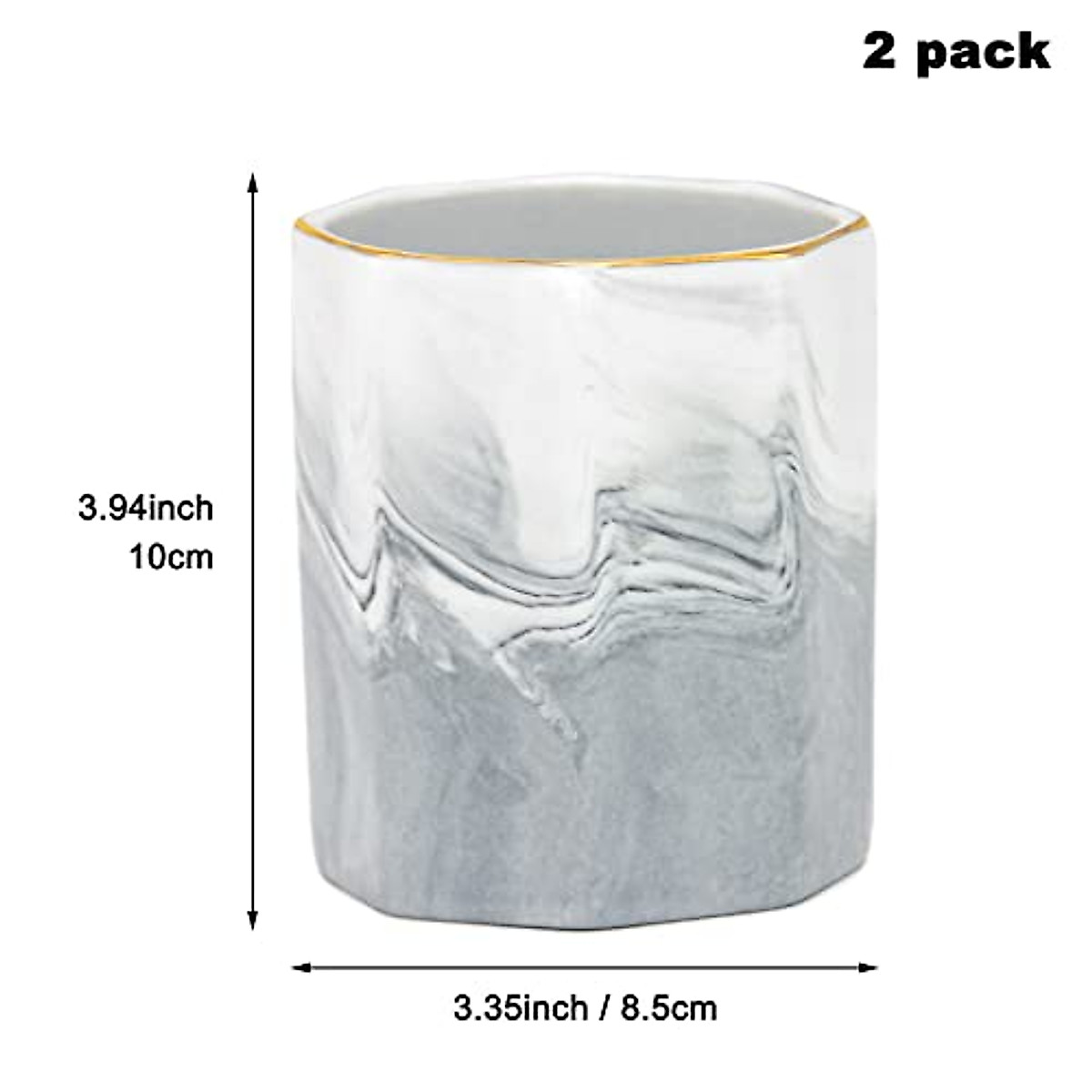 2 Pack Ceramic Pen Holder Stand,Cup for Desk Marble Pattern Makeup Brush Holder for Girls Women,Desk Accessories Holder,Durable Desktop Organizer Pencil Holder Pot Ideal Gift for Office Home (Gray)