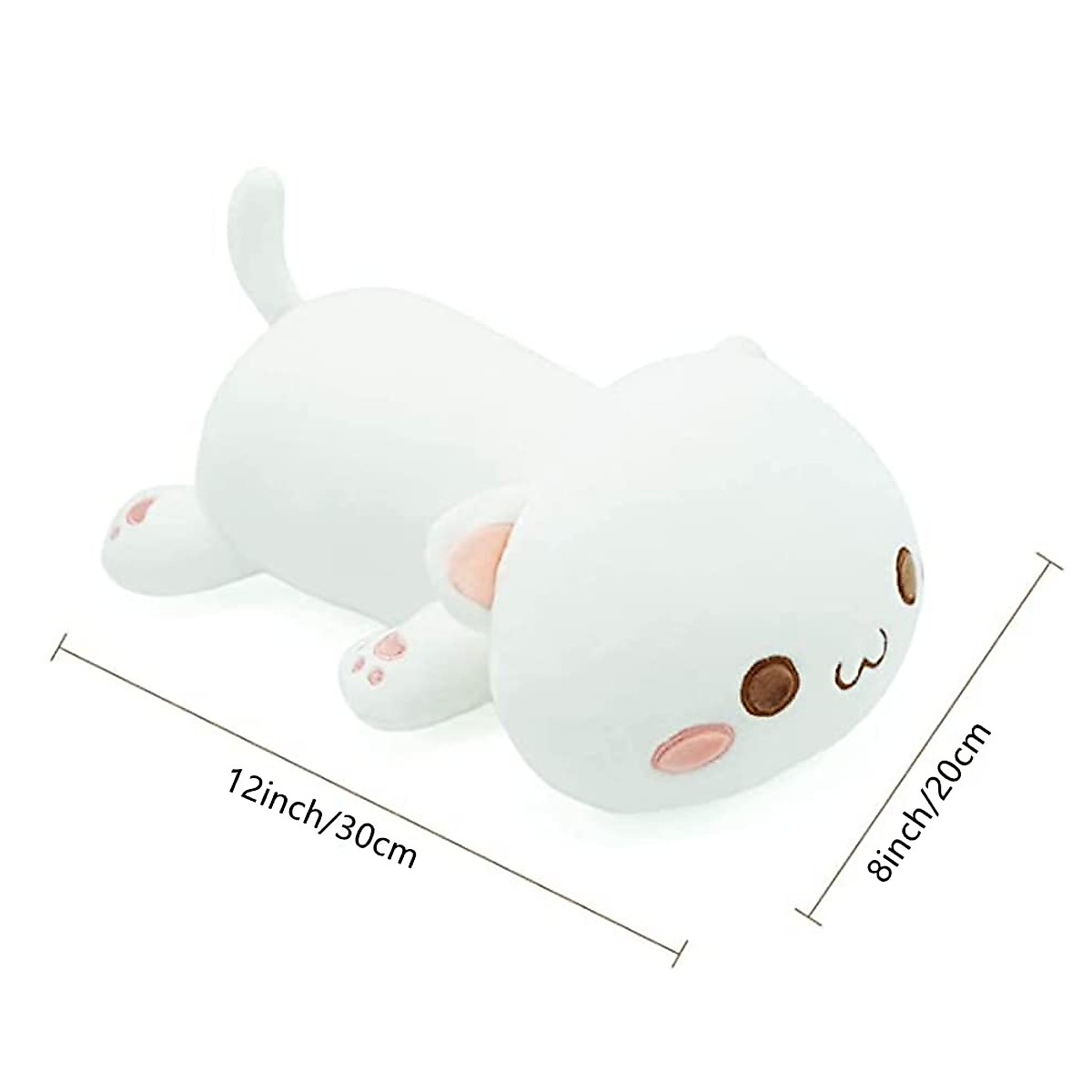 Cute Kitten Plush Toy Stuffed Animal Pet Kitty Soft Anime Cat Plush Pillow，Plush cat Doll Pillow Toys Children's (White)
