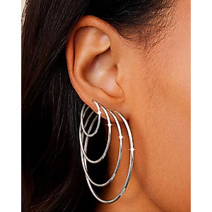 4 Pairs Silver Plated Hoop Earrings for Women Lightweight Hypoallergenic Silver Hoops Stainless Steel Hoop Earrings Loop Earrings Set