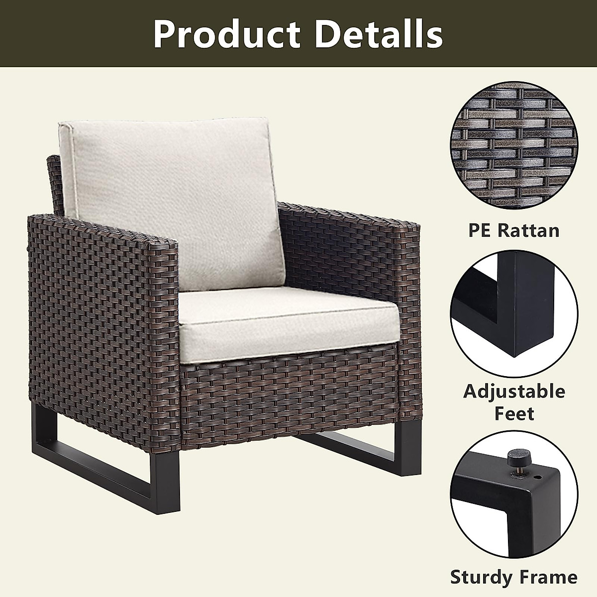 Rilyson Patio Furniture Chairs Outdoor Chair - Wicker Patio Furniture Set of 2,PE Rattan Patio Seating with Cushions for Deck Porch Balcony Backyard Garden(Brown/Beige)