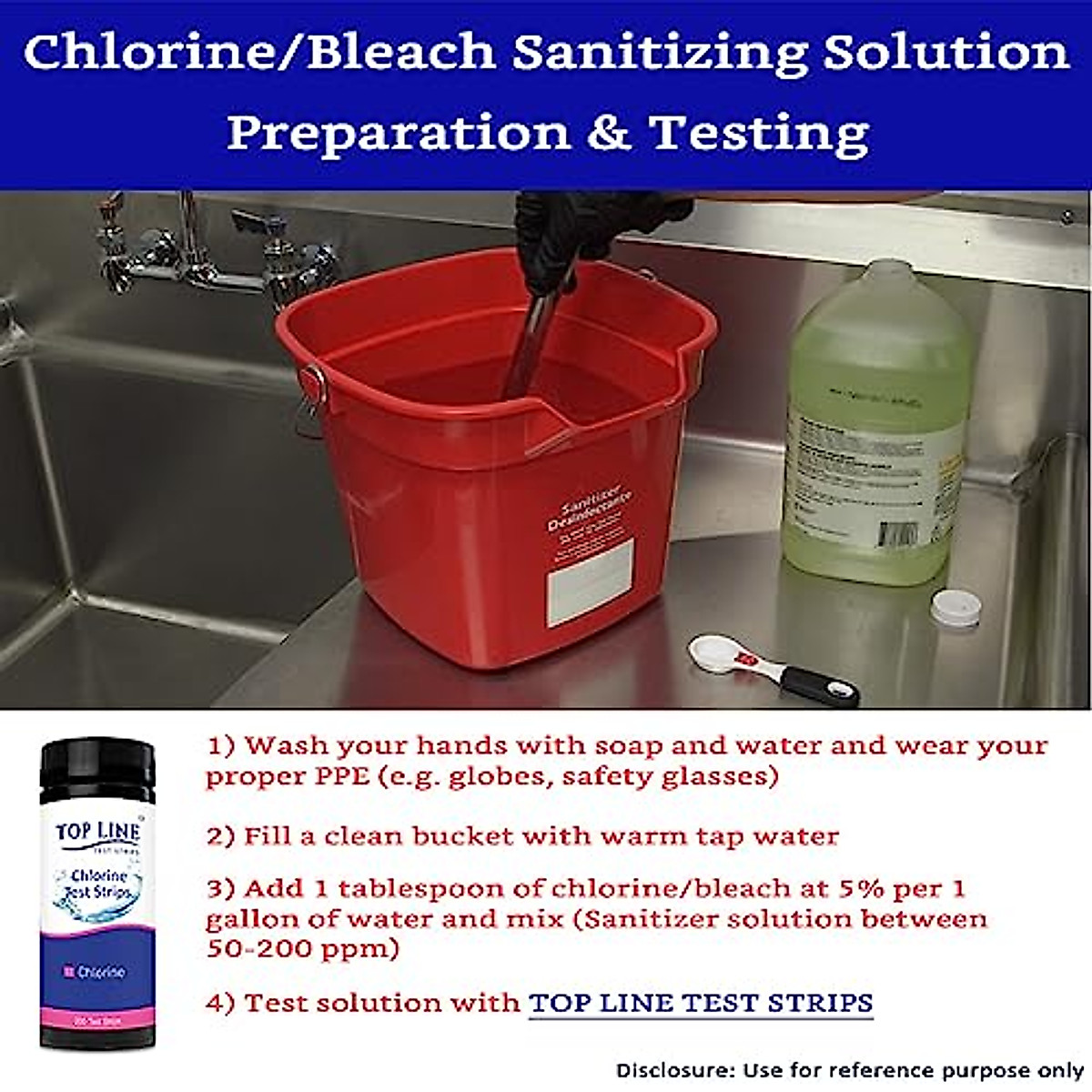 200 Strips - Chlorine Sanitizer Test Strips Food Service 0-500 ppm (Value Pack) - Bleach Test Strips - Chlorine Test Strips for Food Service - Restaurant Supplies - Chlorine Tester