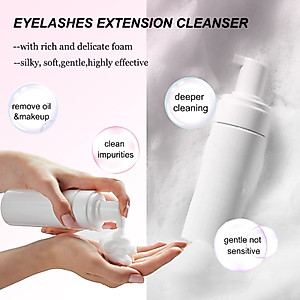 Eyelash Extension Cleanser Eyelash Fan, AREMOD 50ml Lash Shampoo for Lash Extensions 50pcs Eyelash Brush Cleaning Brush Makeup Remover Pad and Rinse Bottle for Lash Cleaning for Salon Home Use(pink)
