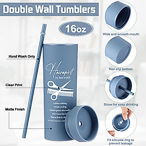 Rtteri 6 Pcs Hairdresser Tumbler Hair Stylist Gifts for Women Men Hairstylist Ideas 16 oz Hair Stylist Tumbler with Straw and Lid Frosted Plastic Coffee Cup for Salon Hairstylist Appreciation Day