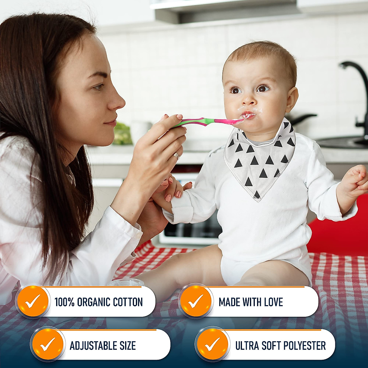 TOONTINY Baby Bandana Bibs Boy & Girl - Pack of 10 Baby Bibs 100% Organic, Super Absorbent Unisex Adjustable Bandanna Drool Bibs - Toddler Teething Bibs for Newborn & Infant Babies