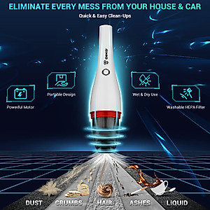 DEKOPRO Car Vacuum Cleaner, Portable & Handheld Cordless Mini Car Vacuum with Powerful Suction Three-Layer HEPA Filter Multiple Accessories for Car Home All-Round Deep Cleaning