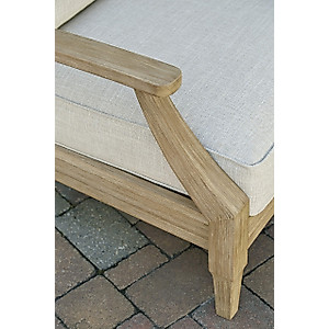 Signature Design by Ashley Clare View Outdoor Eucalyptus Wood Single Cushioned Lounge Chair, Beige