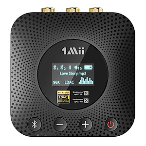 1Mii B06HD+ Hi-Res Bluetooth 5.1 Music Receiver for Home Stereo w/LDAC, Hi-Fi Bluetooth Adapter w/Audiophile DAC aptX HD Volume Control OLED Display, Wireless Audio Adapter for AV Receiver/Amplifier