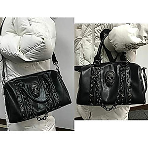 FiveloveTwo Women Skull Chain Handbag and Purse Gothic Rivet Tote Satchel Shoulder Bag Black