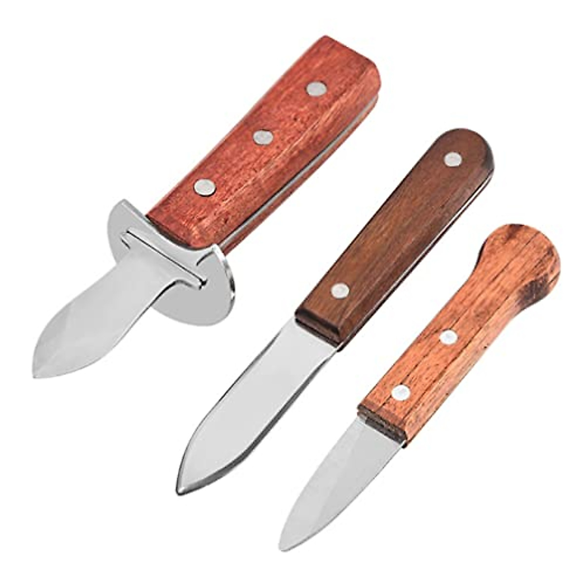 Angoily Hand Oyster Shucker 3Pcs Stainless Steel Oyster Knives with Wood Handle Shucker Oyster Shucking Tool Clam Shellfish Seafood Opener Practical Kitchen Oyster Knife Shucker
