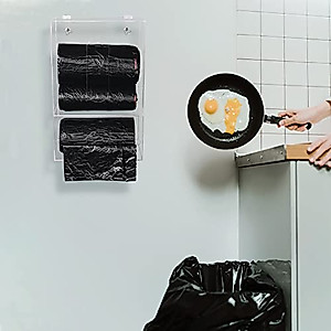 Aphbrada Trash Bag Dispenser Roll Holder for Plastic Bag, 2 in 1 Acrylic Garbage Bag Dispenser Organizer Holder for Cabinet, Wall Mount Kitchen Trash Can Liner Holder for Grocery Bag, Clear