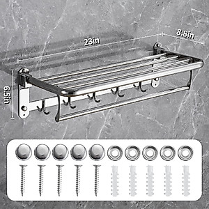 Towel Rack - Stainless Steel BathTowel Rack,Polished 304 Stainless Steel 5 Hooks Towel Shelf，23 inches Foldable Wall Mounted Bathroom Towel Holder