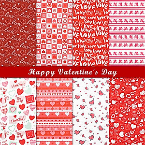 Valentine's Day Cotton Fabric Squares 20x20 Inch, 8PCS Valentine Fabric Heart Print Red Pink Patchwork Sewing for DIY Crafts Supplies, Gift Wrap for Valentines Day, Wedding, Anniversary, Mother's Day