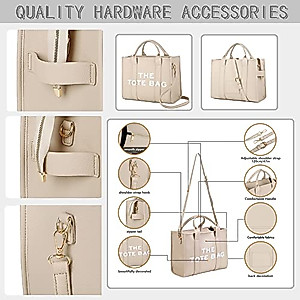 Work Tote Bags for Women - Trendy Personalized Oversized PU Leather Tote Bag Large Capacity Top-Handle Shoulder Crossbody Bags (A Beige)