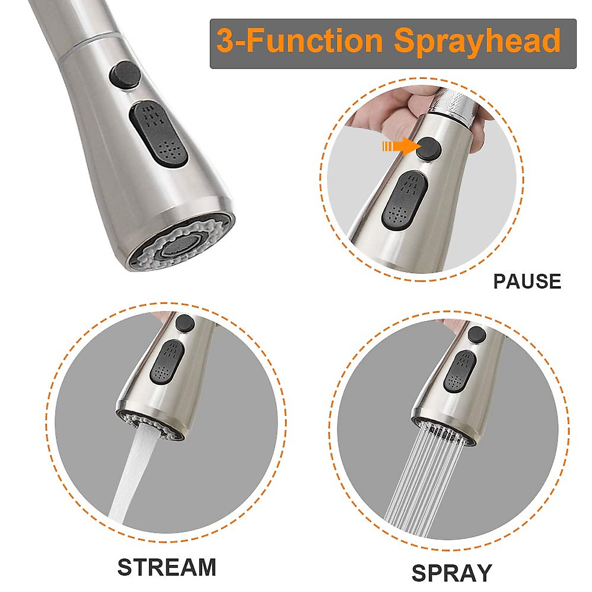 Hoimpro High Arc Matte Black Spring Kitchen Faucet with Pull Down Sprayer, Rv Paint Black Kitchen Sink Faucet with Pull Out Sprayer,3 Function Single Handle Laundry Faucet,Brass(Single or 3 Hole)