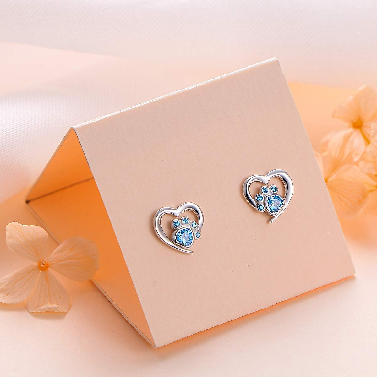 Paw Earrings 925 Sterling Silver Cute Heart CZ Cat Puppy Paw Print Stud Earrings Jewelry for Women Friends (Nickel Free)