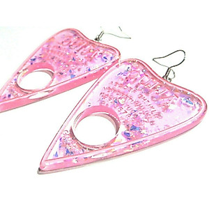 Pink Translucent Holographic Ouija Board Planchette Earrings on Hypoallergenic Ear Hooks- Pastel Goth