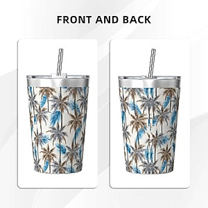 maleuei Tropical Leaf Dark Hawaiian Art Pattern - 12oz Travel Coffee Mug with Lid - Reusable Insulated Stainless Steel Coffee Tumbler Tea Cup Gifts for Women Men Him Her