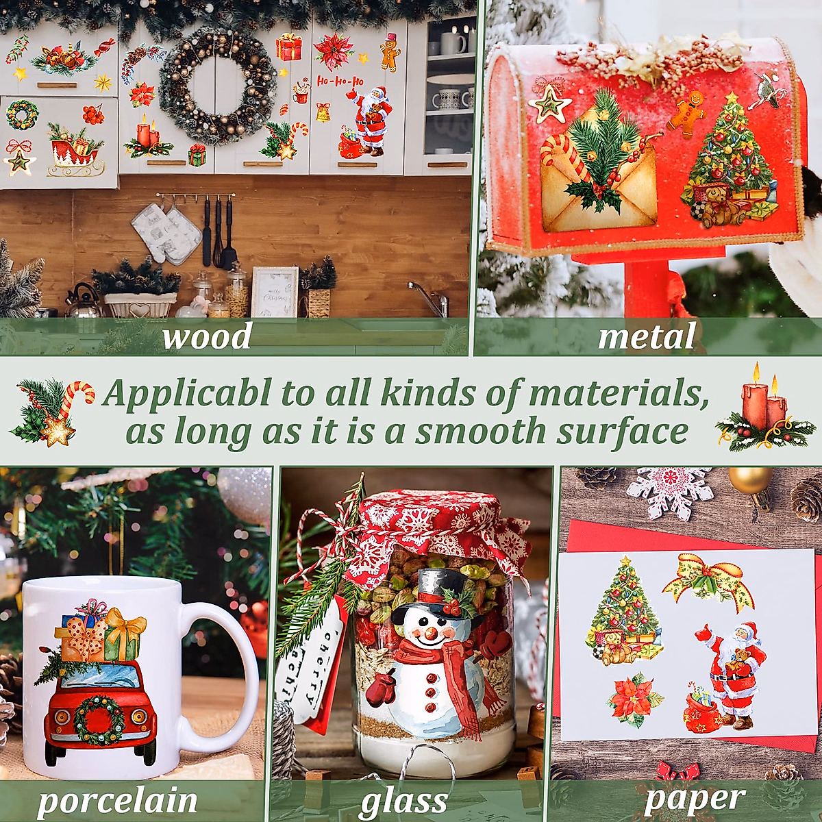 Glenmal 24 Sheets Christmas Rub on Transfers for Crafts and Furniture Rub on Transfer Stickers Snowman Gnome Floral Rub on Decals for Wood DIY Craft Furniture, 5.9 x 5.9 Inch