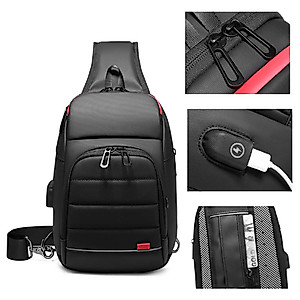 Q QICHUANG Men’s Sling Bag, Crossbody Nylon Shoulder Backpack with USB Charging Port, Vintage Chest Bag Gift for Men (black)