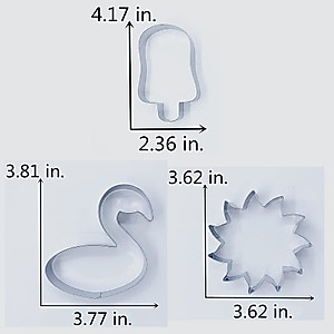 LILIAO Summer Beach Bikini Themed Cookie Cutter Set - 3 Piece - Sun, Flamingo Float and Popsicle Biscuit Fondant Cutter - Stainless Steel