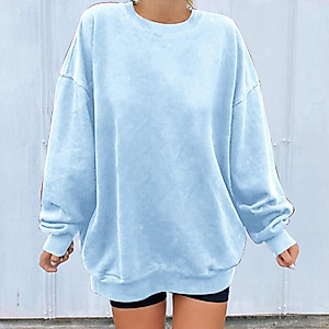 Ceboyel Women Crewneck Sweatshirt Trendy Oversized Pullover Sweater Long Sleeve Shirts Y2k Fashion Clothing 2023 Streetwear Hoodies Light Blue S