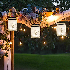 Solar Fairy Lantern Outdoor Decorative Frosted Glass Hanging Lights Fairy Jars Table Lamp for Garden Patio,Christmas,Wedding Party Decor Ideal Gifts for Woman,Mom Warm White Fairy String Lights