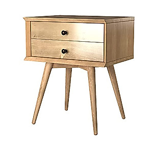 Mid-Century Night Stand / 2 Drawer / Solid Wood / 24"H / Easy Assembly, Scandinavian Oak Finish