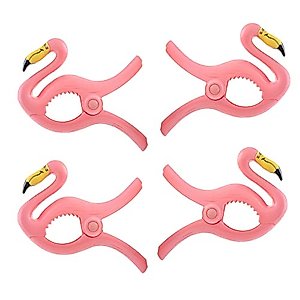 O2COOL Bocaclips - Beach Towel Clips for Beach Chairs, Patio and Pool Accessories Clothes Pins or Bag Clips - (Flamingo) 4 Clips