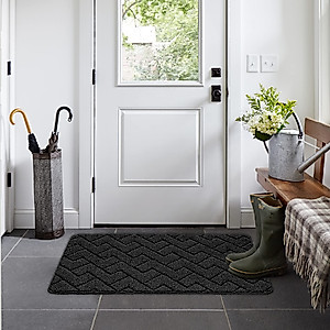 Walensee Indoor Doormat, Front Door Mat for Entrance (20"x32" Black) Machine Washable Entryway Rug, Non Slip Trapper Door Rugs Absorbent Dirt Low Profile Shoes Scraper Inside Floor Mats for Entry