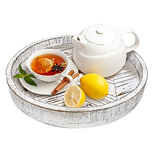 Paper and Pallet Rustic White Wood Lazy Susan - 12.5 Inch Farmhouse Turntable Kitchen Cabinet Organizer Tray - Distressed Round Wooden Spice Rack - Rotating Centerpiece for Dining Table & Countertop