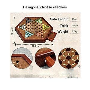 Younglingn 12.5" All Natural Wood Chinese Checkers with Storage Drawer and Glass Marbles Checkers Board Games for Family