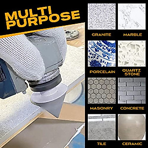 Diamond Beveling Chamfer Countersink Hole Drill Bits 5/8"-11 Threads (50mm/2" Dia) with Hook and Loop Sandpaper for Porcelain Tiles Granite Marble Ceramic Glass Wood Tools