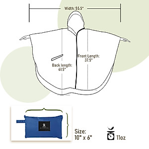 Women Waterproof Rain Poncho with Pockets Navy, One Size