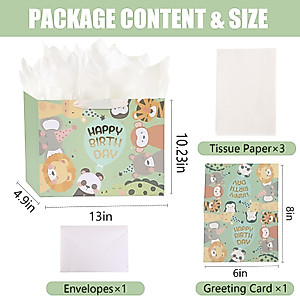 13" Large Baby Boy Gift Bag with Card and Tissue Paper Perfect for Baby Shower Birthday Party