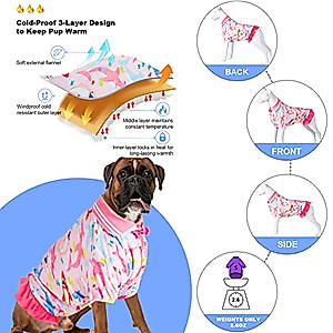 LovinPet Boxer Dog Coats Winter - Upgrade Warm Pajamass for Dogs, Skin-Friendly Flannel Fabric Clothes for Dog, Big Bites Pink Prints Dog Sweater, Warm Dog Clothes for Large Dogs Breed,2XL