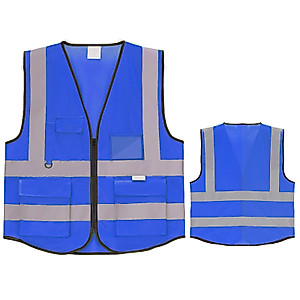 WORCBGIO Reflective Safety Vest with Pockets High Visibility Sliver Strip for Men and Women (Blue, Medium