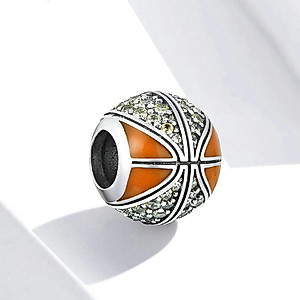 925 Sterling Silver Basketball Charm Volleyball Charm Ball Charm Sport Charm for Pandora Charm Bracelet (Basketball)