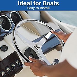 Amarine-made Stainless Steel Boat Steering Wheel 3 Spoke 13-1/2" Dia, with 1/2"-20 Nut and Turning Knob for Teleflex Cable Helm