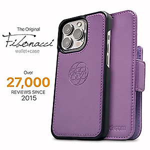 Dreem Fibonacci 2-in-1 Wallet Case for Apple iPhone 14 Pro - Luxury Vegan Leather, Magnetic Detachable Shockproof Phone Case, RFID Card Protection, Magsafe Compatible - Purple