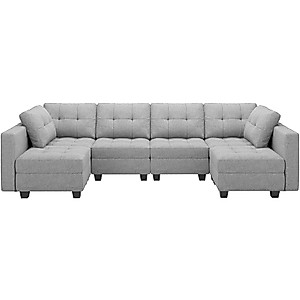 Belffin Modular U Shaped Sectional Sofa Couch with Reversible Chaises 6-seat Sectional Couch with Storage Seat Modular Sectional Set with Ottomans Light Grey