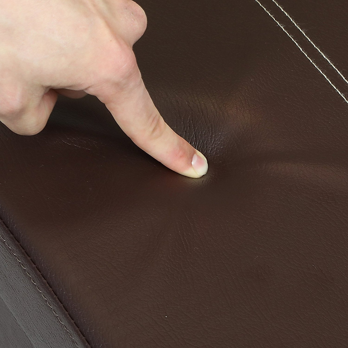 Otto & Ben Folding Box Chest with Memory Foam Seat, Stitch Faux Leather Small Ottomans Bench Foot Rest Stool, 15 Inch, Brown