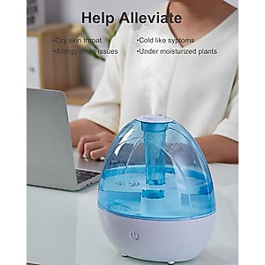 2L Cool Mist Humidifier for Bedroom with Nightlight, 30H Runtime, 360° Nozzle, Auto Shut-Off, Easy to Fill and Clean, Ideal for Home and Baby Nursery