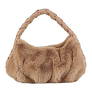 Tote Bag Women Cozy Fuffy Fleece Plush Trendy Shoulder Bag Quilted Casual Soft Warm Handbag Purse