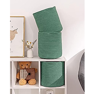 voten Storage Cubes Baskets Bins Organizer 11x11x11'' Fit 12x12''Cube Storage Organizer Bookcases Shelf,Durable Woven Cotton Storage Basket for Organizing,Round 3Pack Green